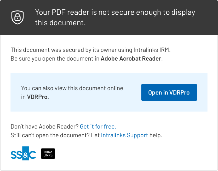 “Your PDF reader is not secure enough to display this document ...